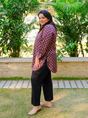 Deep Berry Cotton Pleated Tunic Top
